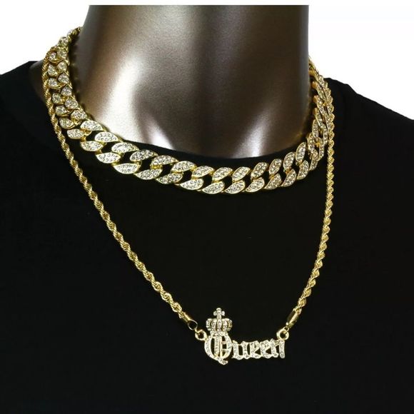 Jewelry | Queen Chain Set Iced Out Miami Cuban Choker New | Poshmark